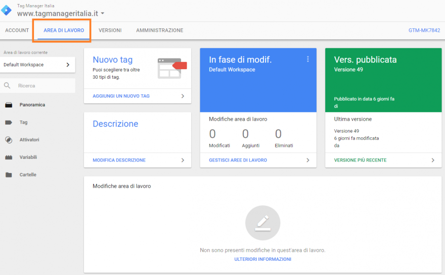 Glossario: Area di Lavoro (Workspace) | Tag Manager Italia