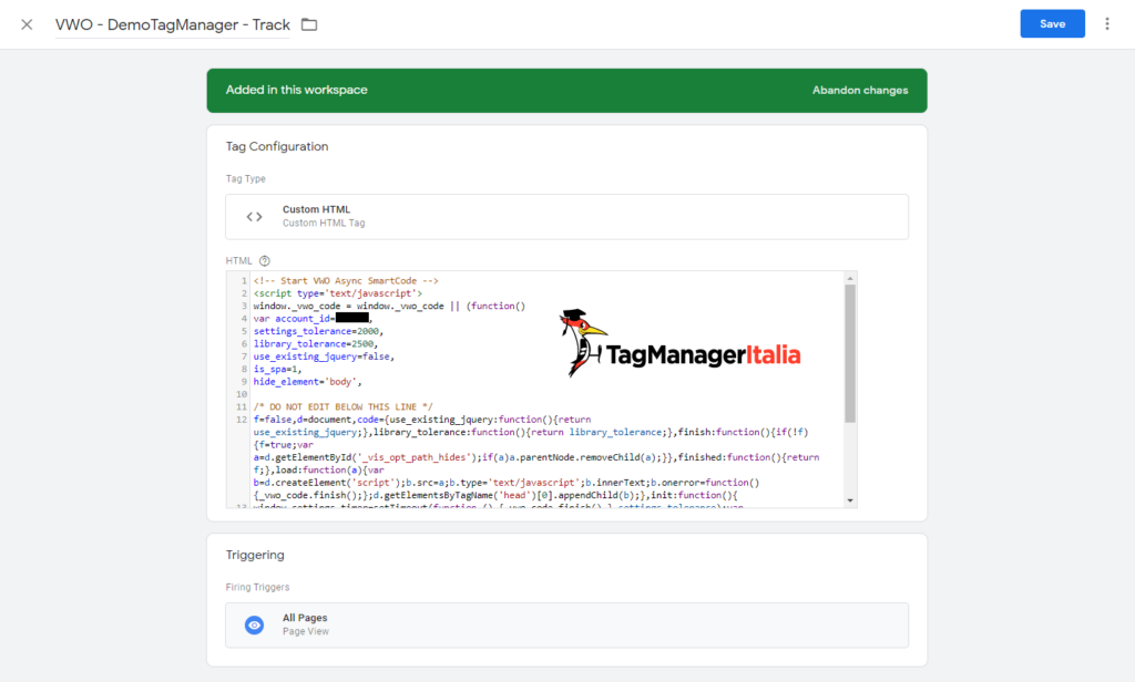 Implementare Visual Website Optimizer | Google Tag Manager
