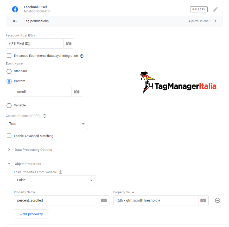 Come tracciare l'evento Scroll nel Facebook Pixel in Google Tag Manager