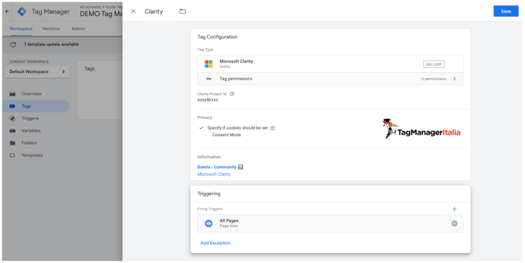Microsoft Clarity setup e configurazione con Google Tag Manager
